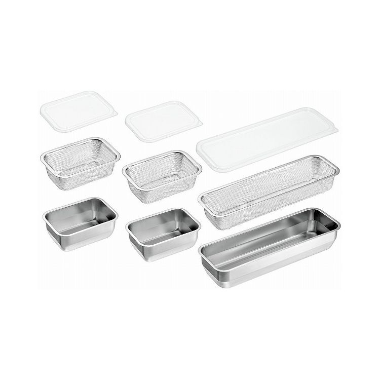 ■内容（サイズ等）バット1/4：外径約160×110×H60mm　 内径約148×98mm（約110g・約760cc）ザル1/4：約146×96×H50mm（約70?）蓋：約30g　バット1/2L：外径約324×110×H60mm　 内径約...