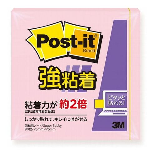 ポストイット 強粘着ノート パステルカラー ピンクオフィスの定番、ポスト・イット(R)　強粘着ふせん/粘着メモ。粘着力が約2倍の強粘着タイプです。(当社通常粘着製品比)パソコンや電話、キャビネットなどの樹脂面や垂直面など、今まではがれやすか...