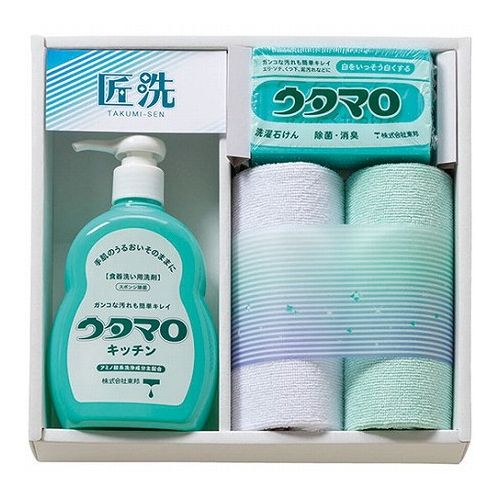 ウタマロ石鹸・キッチン洗剤ギフト特長ガンコな汚れもしっかり落とす。ウタマロ洗剤でまっしろで気持ちのいい暮らし。仕様メーカー品番:UTA-155セット内容:マイクロファイバークロス(中国)(25×25cm)×2、ウタマロキッチン(300ml)...
