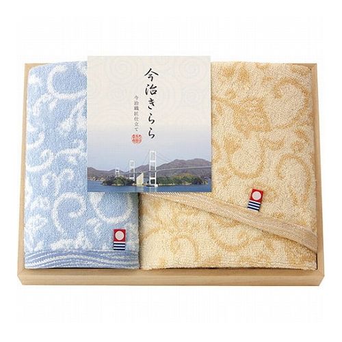 着物のように上品で自然を感じる色彩で織り上げた情緒あふれる和更紗模様特長百二十年の歴史と受け継がれる職人技が光る情緒溢れる今治タオルを高級感漂う木箱に丁寧に詰め合わせた、特別な贈り物。仕様メーカー品番:53025サイズ:フェイスタオル…34...