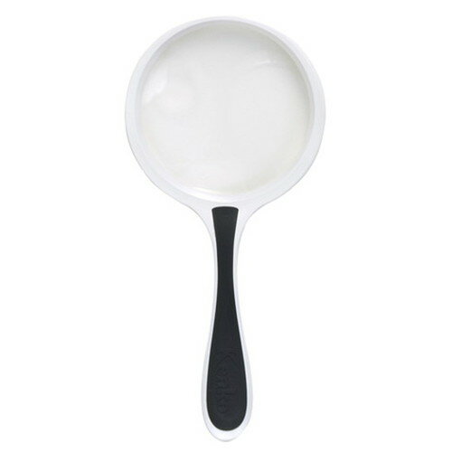 大きめレンズで広く見やすい視界。白と黒のツートンカラーでシンプルデザインの手持ちルーペ。倍率2倍/小玉3.5倍。75mmの大きめレンズで広い範囲が見られる、白と黒のツートンカラーがシンプルな手持ちルーペです。 新聞、雑誌、地図などを長時間見...