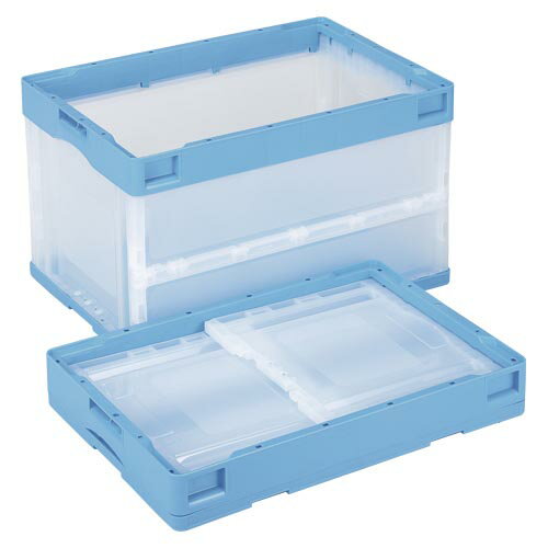 カラー：ブルー材質：PP原産国:日本カラー(色):ブルー透明内寸:493×335×314mm折りたたみ時外寸:530×366×86mm圧縮荷重:6270N(640kgf)【送料について】北海道、沖縄、離島は送料を頂きます。