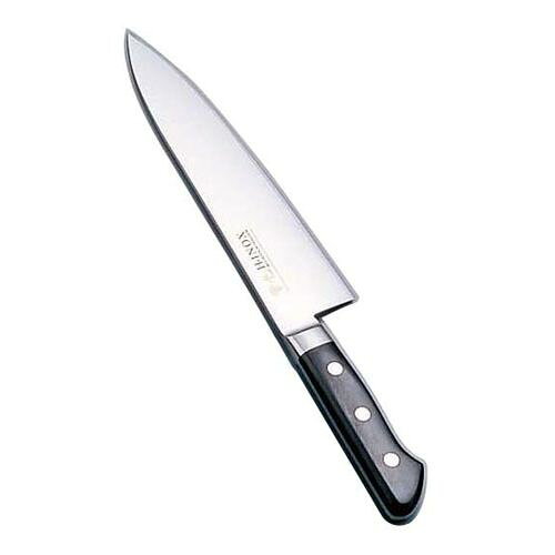 堺寛光 INOX 洋出刃（両刃） 24cm AZT1102 JANコード 4974158510161●サイズ(cm):24●全長(mm):375●重量(g):350●材質：刃身:モリブデン鋼、柄部:合板柄■堺實光INOX シリーズ モリブデ...