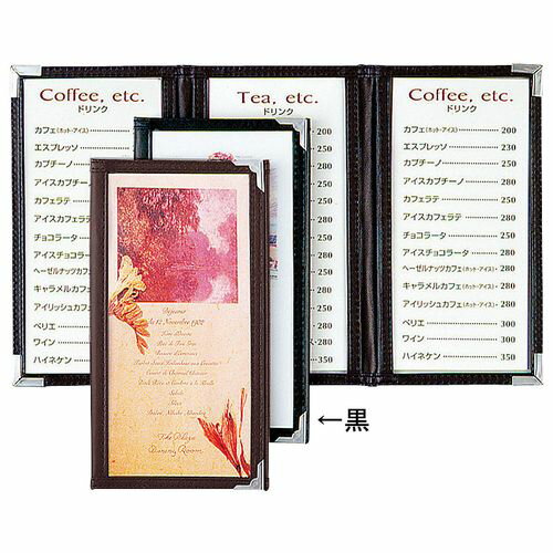 シンビ メニューブック ABW-5 黒 PMNGC04 JANコード 4995446107863●色:黒●幅×高さ(mm):110×200●材質：トリム:PU/透明:PET/コーナー:ステンレス■中紙 洋9■スリムなミニメニューです。【送料...