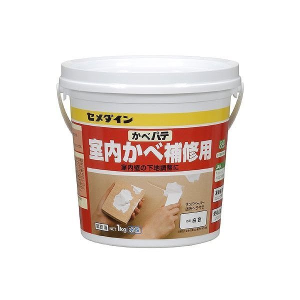【商品詳細】かべパテの業務用サイズです。扱いやすく、密閉度の高いプラスチックペール缶入り。色は白色です。●容量：1L【送料について】北海道、沖縄、離島は送料を頂きます。