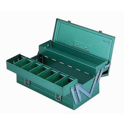 【商品説明】●プロが使うツールボックスです。●スチール製で熱にも強く大変丈夫です。●中皿パーツ移動防止（仕切板ロック機能付）　●工具から小物類まで収納可能●外寸（mm)間口X奥行X高さ：410×200×上段50、下段100 ●有効内寸（mm...
