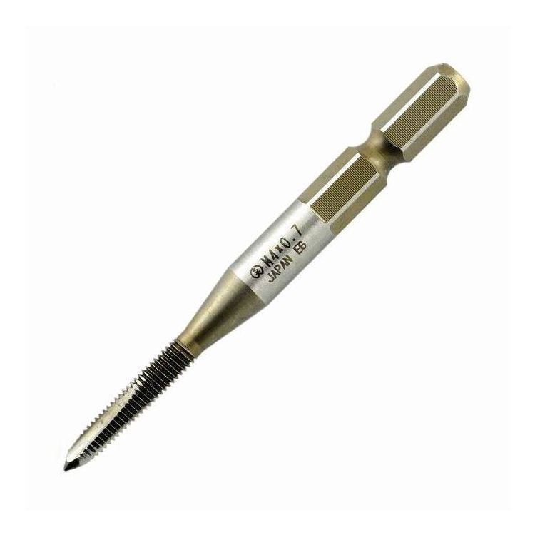 商品情報●インパクトドライバー用!。●ネジ径M4、ピッチ0.7mm、下穴径3.3mm。●インパクトドライバーなどの正逆回転付き機種に取り付け可能で、楽々ネジ穴加工ができます。●ネジ径:M4。●ピッチ:0.7mm。●下穴ドリル径:3.3mm。...