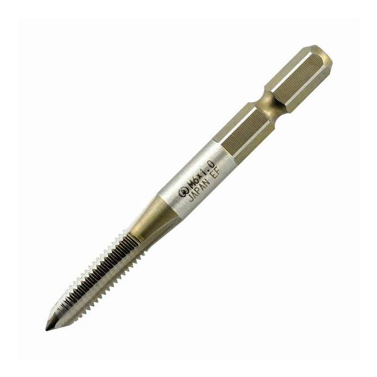 商品情報●インパクトドライバー用!。●ネジ径M6、ピッチ1.0mm、下穴径5.0mm。●インパクトドライバーなどの正逆回転付き機種に取り付け可能で、楽々ネジ穴加工ができます。●ネジ径:M6。●ピッチ:1.0mm。●下穴ドリル径:5mm。●軸...