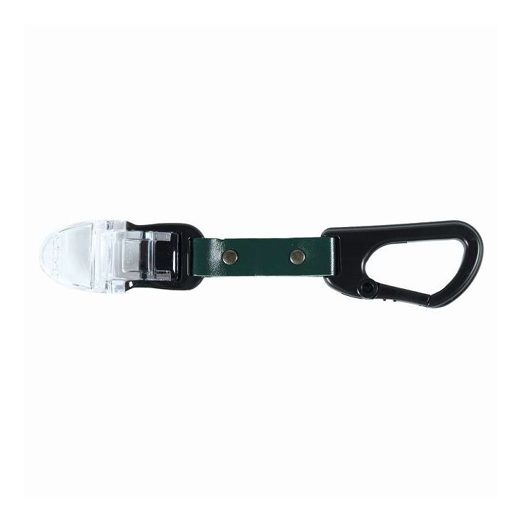 商品情報●手袋・帽子・各種小物の吊り下げに!。●接続ベルトに革を使った小物ホルダー。●耐荷重は2kgです。●仕様:カラビナ×クリップ。●耐荷重(kg):2。●カラー：グリーン●〈材質・原料・成分〉クリップレバー: PC/クリップバネ:PES...