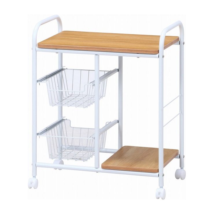 【本体サイズ】W560×D355×H695mm【バスケットサイズ】W200×D320×H110mm【重量】7kg【耐荷重】全体9kg、網棚各3kg、下棚5kg【材質】合成樹脂化粧パーティクルボード、スチール【生産国】中国【備考】※こちらの商...