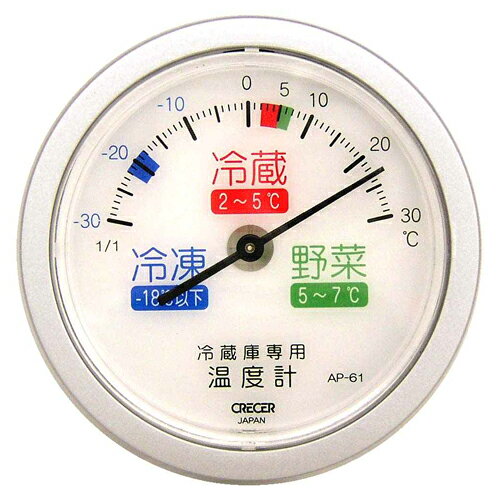 【用途】冷蔵庫用温度計。【仕様】●吸盤付。【材質】●PS樹脂。【商品サイズ】奥行58××高さ18mm　重量20g大工道具：測定具：温度計・他 CRECER：冷蔵庫用温度計：AP-61 ■商品コード：4955286805152■JANコード：...