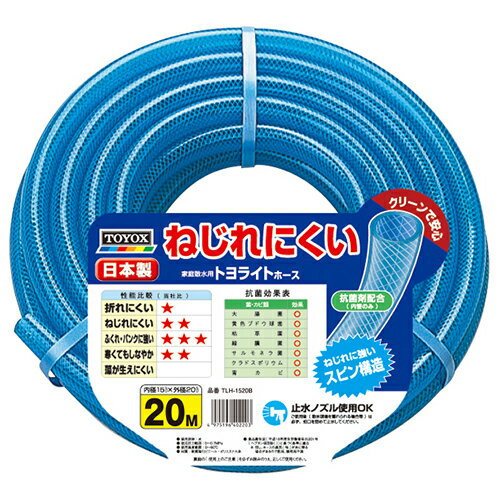 【用途】一般家庭屋外散水用。【機能・特徴】（耐圧）手元止水ノズルが使用可能。（耐寒）冬でも硬くなりにくい。（透明）ホース内が見えるクリアなホース。（低臭）ホースの臭いが少ない。【仕様】●使用流体：水。●使用圧力：0〜0.7MPa(0〜7kg...