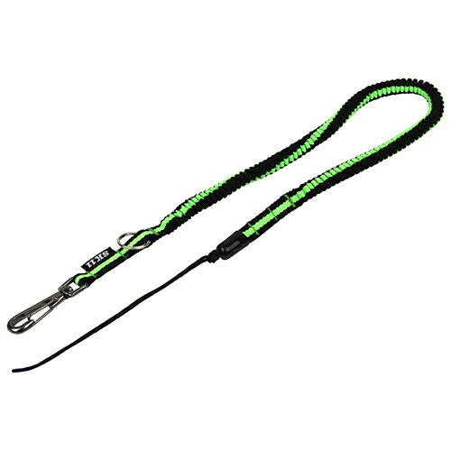 【用途】工具などの落下、紛失防止。【機能・特徴】ベルトに直接取り付けも可能な中間リング付きです。アラミドループで工具に直接取り付け可能です。【仕様】●色：蛍光グリーン。●自然長：800mm。●最大伸長：1550mm。●使用荷重：1kgまで。...