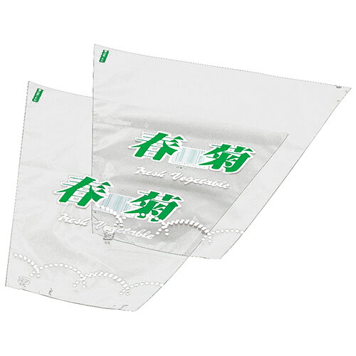 【用途】春菊用包装袋。【機能・特徴】透明性が高く、防曇加工を施したことにより袋の中の水分が水滴にならず、鮮度の保持性が高く内容物を守ります。【仕様】●外寸：280/125x300mm。●厚み：20。●製品1枚重量：2.2g。【材質】●OPP...