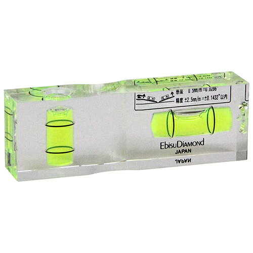 【用途】多用途用水平器。【機能・特徴】全面が測定面としてご使用できます。透明なので、透かして測れます。小さくて携帯に便利です。【仕様】●感度：0.50mm/m=0.0286度。●精度：±2.50mm/m=±0.1432度以内。●本体カラー：...
