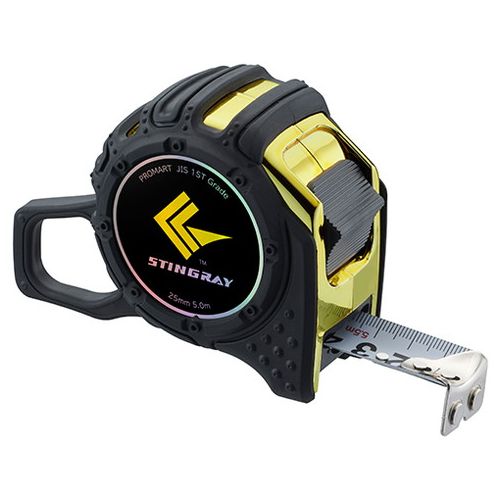 【用途】長さの測定。【機能・特徴】落下防止GOMカバー付きです。小指を引っ掛けたり、安全コードを取り付けることで落下防止を狙います。極厚テープで直立性を向上しています。【仕様】●JIS1級両面印刷。●テープ巾：25mm。●テープ長：5m。●...