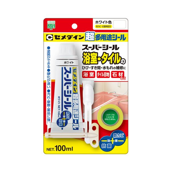 【商品特長】【用途】浴室・タイルのひび・すき間・水漏れの補修。【機能・特徴】汚れが付着しにくい強力な抗菌・防カビ性、耐薬品性、耐候性、優れた接着性など多くの特長を持つ超多用途シーリング材です。無溶剤なので気になる臭いもなく安心してお使い頂け...