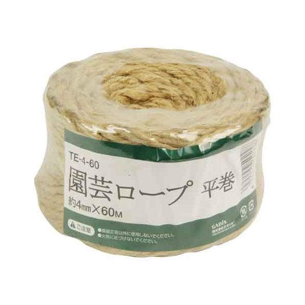 【商品特長】【用途】園芸用ロープ。【機能・特徴】天然繊維のため自然に腐食します。【仕様】●約4mm×60m。【材質】●ジュート麻。【注意事項等】●園芸、ホビー等の目的以外に使用しないで下さい。●燃えやすいので、火に近づけないで下さい。●天然...
