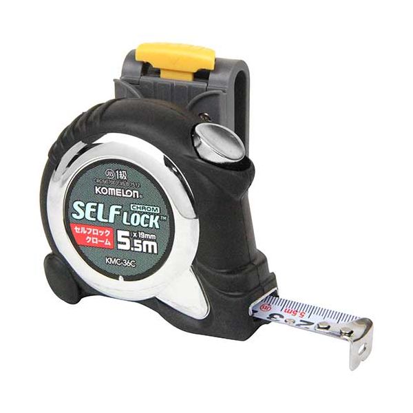 【商品特長】【用途】長さの測定。【機能・特徴】握りやすく、衝撃に強いラバーグリップを採用しています。押せば引きこむ、離せば止まる安全設計です。摩擦に強いナイロンコートテープです。【仕様】●テープ幅：19mm。●テープ長：5.5m。●目盛仕様...