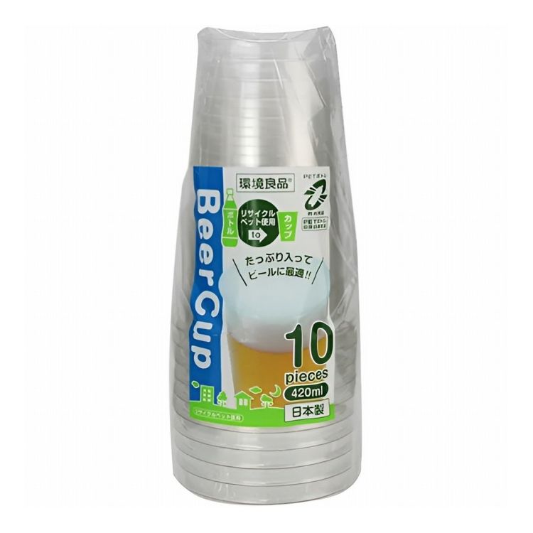 【商品詳細】環境にやさしいリサイクルペット素材を使用したPETカップ！●たっぷり入ってビールに最適です。●350mLの缶ビールが泡まで入るサイズです。●リサイクルペットを使用して環境に優しいです。※メーカーの都合により、パッケージ・仕様等は...