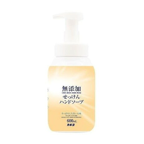 【商品詳細】手肌にやさしいせっけんハンドソープです。香料・着色料・防腐剤無添加。アレルギーテスト済（すべての方にアレルギ—が起きないわけではありません）。泡で出るポンプ容器です。成分:水、ラウリン酸K、ミリスチン酸K、パルミチン酸K商品区分...