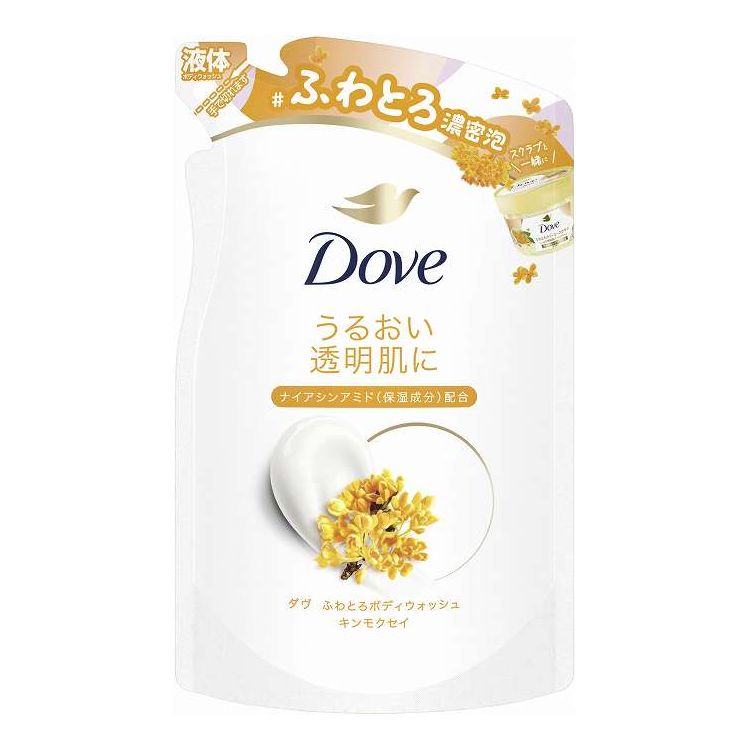 【商品詳細】ダヴ ふわとろボディウォッシュ キンモクセイ つめかえ用成分:成分：水、ラウリン酸、ミリスチン酸、水酸化K、ステアリン酸、ラウレス硫酸Na、香料、グリセリン、コカミドプロピルベタイン、ジステアリン酸グリコール、ヒドロキシプロピル...