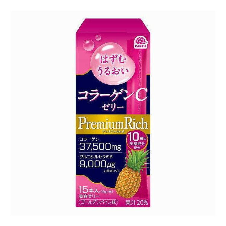 【商品詳細】●はずむうるおい●プレミアムリッチ●10種の美感成分配合●ゴールデンパイン味（果汁20％）●コラーゲン37，500mg・グルコシルセラミド9000μg／1箱あたり●15本入（10g／本）●美容ゼリー【ハリのある毎日のために、プレ...