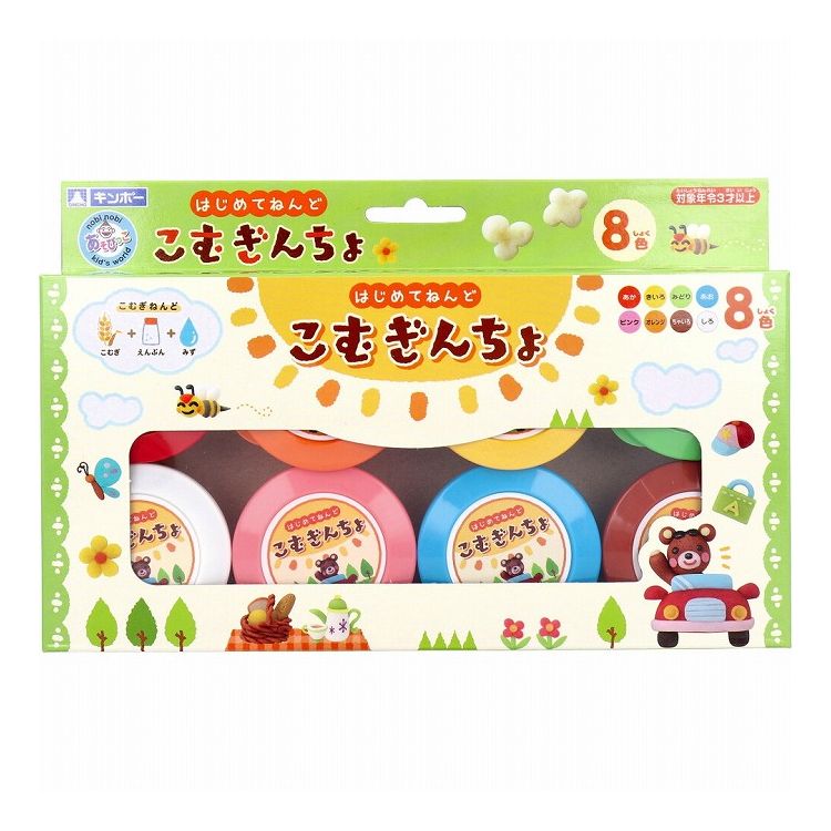 【商品特徴】【セット内容】小麦粘土8色(赤・黄・青・白・緑・茶色・ピンク・オレンジ)各35g【材質】小麦粘土：小麦粉・水・塩分・食用顔料・保存料容器：PP【対象年齢】3歳以上【商品詳細】こむぎ粘土8色タイプ。原料が小麦粉・水・食塩でお子様が...