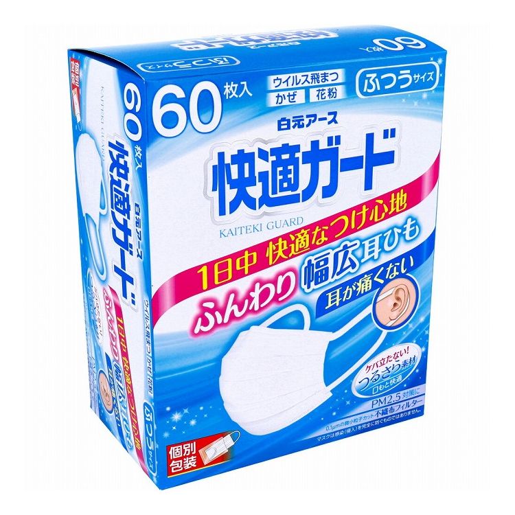 【商品特徴】【品名】マスク【素材】本体・フィルタ部：ポリプロピレン、ポリエチレン耳ひも部：ナイロン、ポリウレタン※蛍光染料は使用していません。【サイズ】90×165mm(タテ×ヨコ)【使用方法】(1)外側と内側(顔側)を確認します。マスク下...