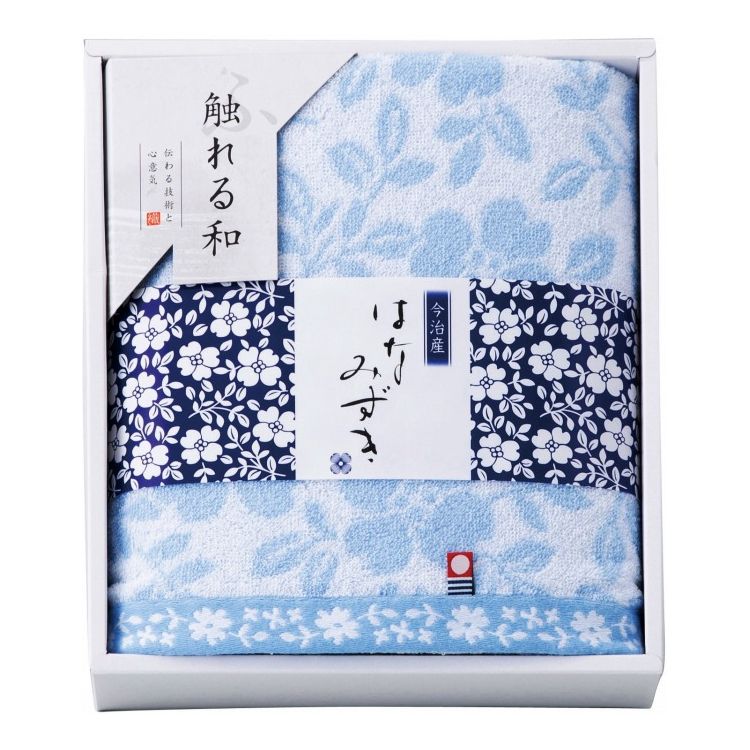 『はなみずき』の花言葉は返礼。愛らしい花柄に感謝の想いを託しました。【セット内容】バスタオル×1【商品サイズ】バスタオル600mm×1200mm【材質】綿100%商品重量：450g箱サイズ：箱250×230×60mm備考※メーカー都合により...