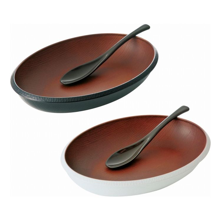 和&モダンをテーマにお洒落で落ち着いた大人のテーブルアイテム。【セット内容】オーバルプレート190×262×42mm×2・スプーン190×33mm×2【商品サイズ】-【材質】オーバルプレート：PET、ABS樹脂・スプーン：ポリプロピレン商品...