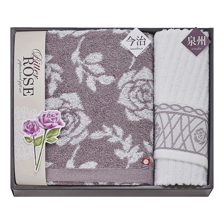 今治＆泉州 ビターローズ タオルセット ISB58350【商品説明】今治と泉州の二大産地で織り上げたタオルを、贅沢にアソートしたギフトセット。今治認定番号は正しくは「第2020-990号」 大輪が円を描き連なる今治製タオルは、フォーマル感も...