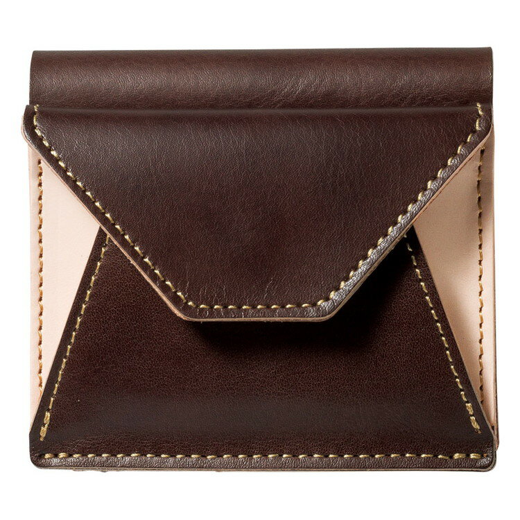 手に馴染むヌメ革を使い切目仕立で革の存在感を出した財布。コンパクト&シンプルがコンセプト。男女共ご使用いただけるナチュラルな仕上がりです。ホック小銭入・札入×各1室、カード入×4室。牛革（ヌメ革）9×10×2.5cm※天然皮革を使用している...