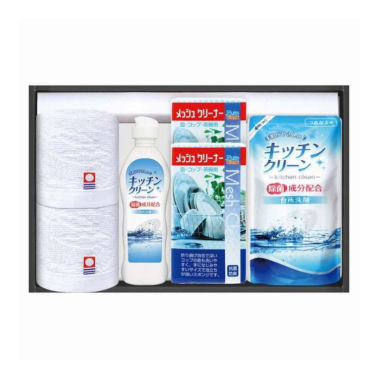 贅沢な使い心地。今治タオルとキッチン洗剤の贈り物【セット内容】セット内容/メッシュクリーナー（中国）・ウォッシュタオル（34×30cm）×各2、キッチンクリーン（250ml）・キッチンクリーン詰替（200ml）×各1サイズ：-重量/容量：-...