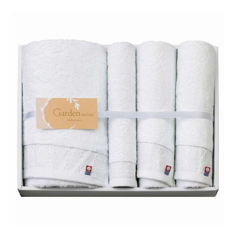 今治市の花、つつじをモチーフにしたタオル。光沢糸と凹凸でつつじを表現。日本製【セット内容】セット内容/フェイスタオル（32×75cm）×2、バスタオル（60×110cm）・ウォッシュタオル（32×34cm）×各1サイズ：-重量/容量：-箱サ...