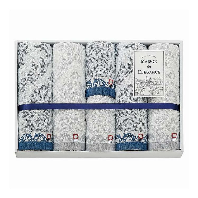 洋風エレガント柄今治産タオルセット日本製【セット内容】-サイズ：フェイスタオル:32×75cm、ウォッシュタオル:32×34cm重量/容量：-箱サイズ：24.5×35×5cm材質：綿100%【代引きについて】こちらの商品は、代引きでの出荷は...