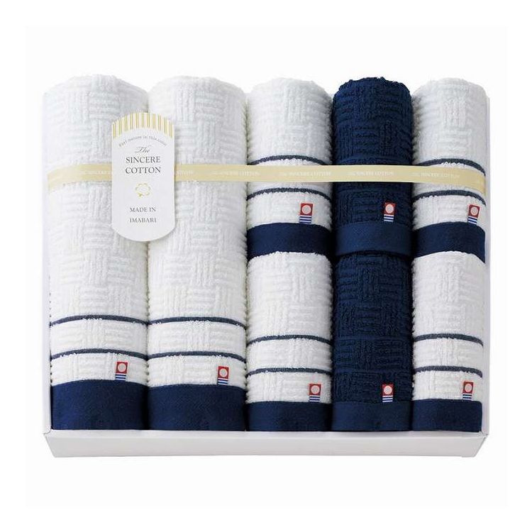 ネイビーとホワイトのコントラストが美しい品格あふれるギフトセット。ノーブルな紺色と白色のコントラストが美しい、高級感のあるタオルです。フォーマルでも映えるシックでモダンなデザインが自慢です。日本製【セット内容】セット内容/フェイスタオル（3...