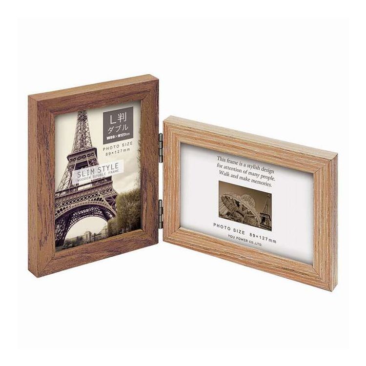 スタイリッシュな天然木張り仕上げ!!ナチュラルとブラウンのシンプル組み合わせのフレーム。サービスサイズ2枚セットできます。★サービスサイズ2枚用★卓上用【セット内容】-サイズ：15×26.5cm重量/容量：0.4kg箱サイズ：19×19×4...