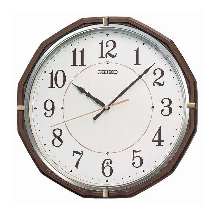 エレガントな12角形のフレームとメタリックなサークルで上質感を演出。電波修正機能（OFF機能つき）おやすみ秒針（光センサーによる自動秒針停止機能）★単3乾電池1本付【セット内容】-サイズ：φ30.5×4.7cm重量/容量：0.9kg箱サイズ...