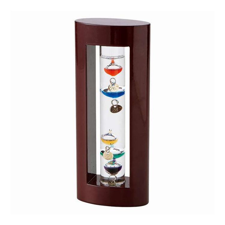 気温によって上下するガラスの球体が気温を示します。測定範囲18℃〜26℃。艶のある木枠がモダンで華やかな印象のインテリア温度計です。【セット内容】-サイズ：7.5×4×18cm重量/容量：0.2kg箱サイズ：4.5×8×23cm材質：天然木...