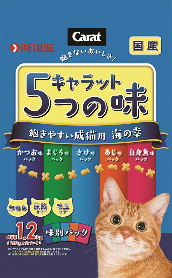 【商品詳細】愛猫の大好きな5種類の味を味別にパックしました。着色料無添加。毛玉排泄のために2種類の食物繊維を配合。味別パックなので食べムラのある愛猫に最適です。【分類】猫用総合栄養食【原材料】穀類（とうもろこし、コーングルテンミール、小麦粉...