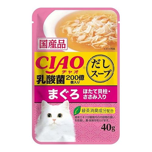 【商品説明】商品説明・まぐろとささみに風味豊かなほたて貝柱をトッピングし、とろっとしただしスープに絡めました。・北海道産本格ほたてだし使用。・いつもの食事やおやつにも便利な使い切りサイズ。・緑茶エキスが腸管内の内容物の臭いを吸着し、糞・尿臭...
