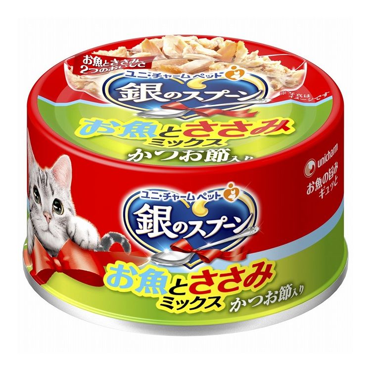 【商品説明】お魚の旨みギュッと！・使いやすい便利なミニ缶サイズ(70g)・お魚(かつおとまぐろ)とささみの2つのおいしさ・発色剤不使用●原材料(成分)魚介類(かつお、まぐろ、鰹節、フィッシュエキス)、肉類(ささみ)、調味料、増粘多糖類●エネ...