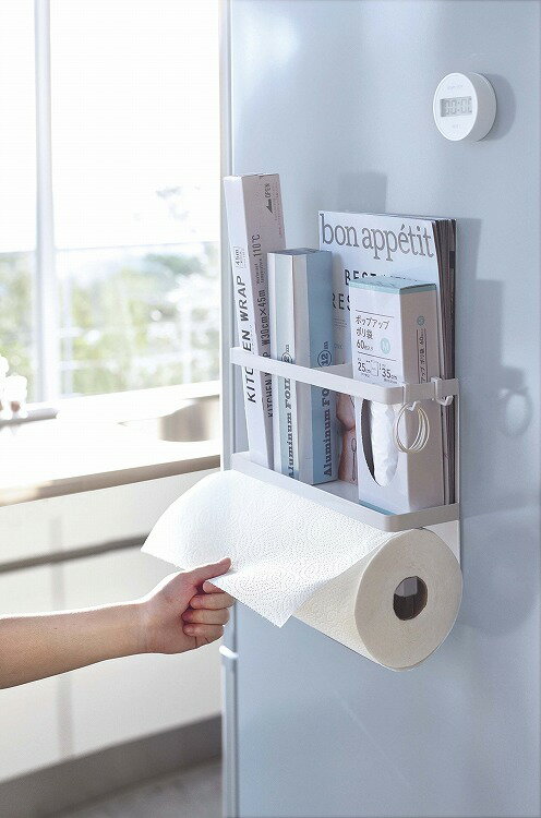 ■サイズ(幅×奥行×高さ)約29×8×20cm■重量(kg)約1000g■素材・材質本体：スチール(粉体塗装) マグネット キャップ：シリコーン■原産国中国■特徴冷蔵庫側面にマグネットで簡単取り付け。よく使うラップとキッチンペーパーを一括収...
