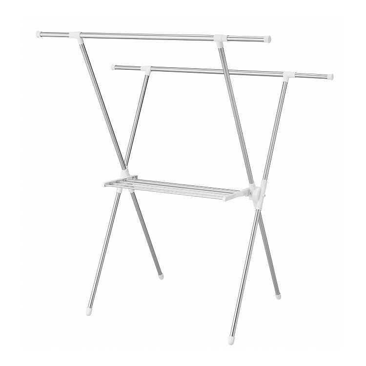 【商品説明】使用しない時は折りたたんで収納できます。■製品サイズ(約)：幅930〜1375x奥行710x高さ1420mm■材質：パイプ:スチール(ステンレス巻)・樹脂部:PP・ABS全体耐荷重:約15kg組立式■原産国：中国【送料について】...