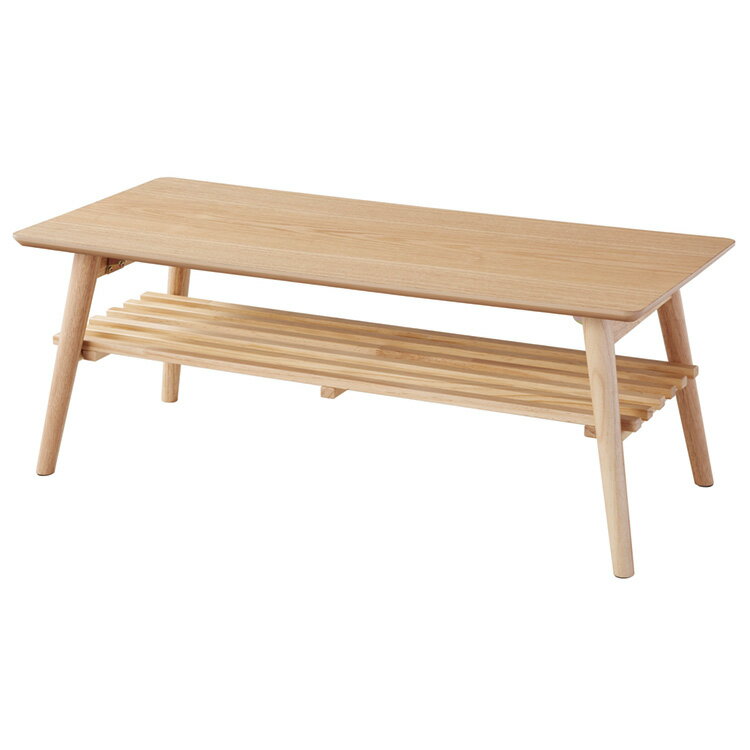 木目の風合いが、リビングにぴったりなローテーブルです。取り外し可能なスノコ状の棚板には、雑誌なども置けて便利です。（組立式） ■製品サイズ(約)：幅900×奥行400×高さ350mm（棚板サイズ：幅860×奥行280×高さ30mm） ■原産...