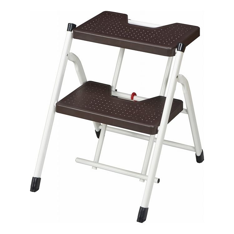 【商品説明】折りたたんでコンパクトに収納できる2段踏み台。滑りにくい脚キャップ付きです。手すり付は、チェアとしての座り心地が良い上段クッション仕様です。■製品サイズ(約)：幅405x奥行455x高さ490mm・折りたたみ時厚み：約8cm■材...