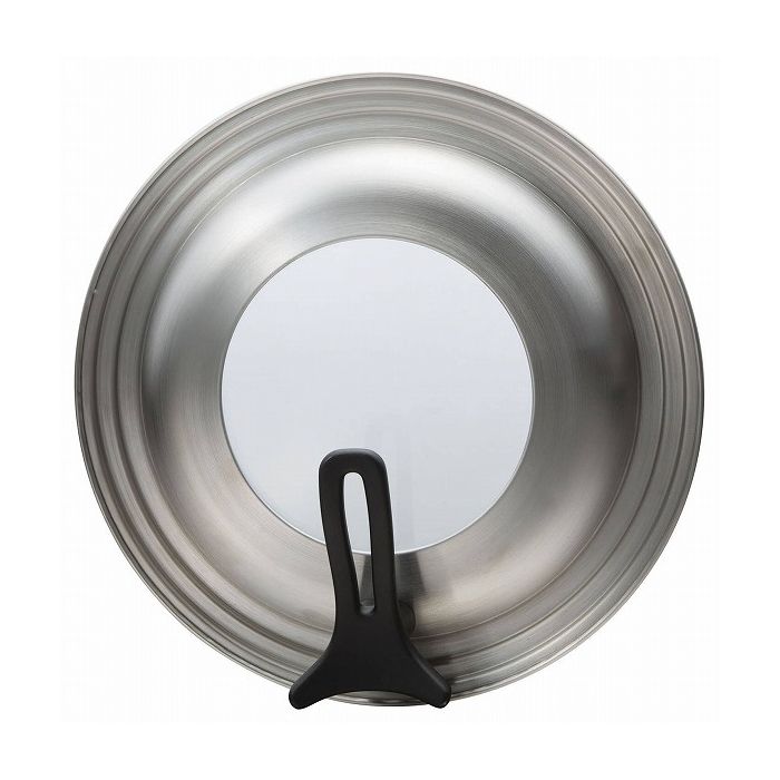 24〜28cmフライパンに合うフライパンカバー。油はねを防ぎ、中までふっくら。一部は強化ガラス窓で中身が見える。サイズ（約）幅29×奥行29×高さ7.5cmフレーム/18-8ステンレススチール　スタンド部/フェノール樹脂　ガラス部/強化ガラ...