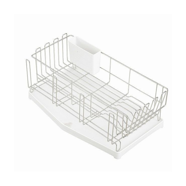 ステンレス製の水切りカゴ。トレーには止水栓付き。直径28cmまでのお皿が立てられる。グラスやペットボトル、ステンレスボトル（500ml）を立てて水切り可能なグラススタンド付き。まな板スタンドとしても使用可能（厚さ2cmまで）。トレー・ポケッ...