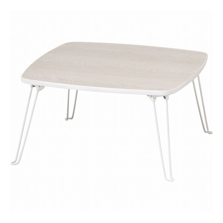 木目調天板のローテーブル。脚を折りたたんで収納可能。サイズ（約）幅60×奥行60×高さ31.5cm天板厚み1.8cm収納時サイズ（約）幅60×奥行60×高さ5cm材質:天板/プリント紙化粧繊維板天板側面/塩化ビニル樹脂脚部/鋼（エポキシ樹脂...